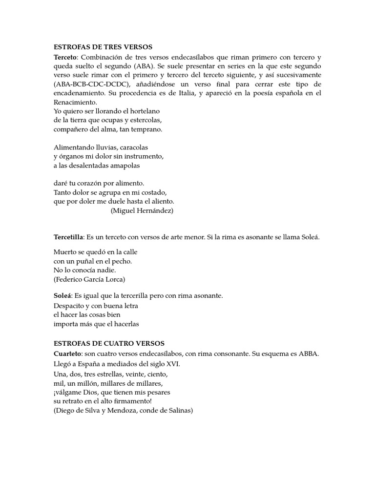 Tipos de Estrofas en Poesía Española | PDF | Metro (poesía ...