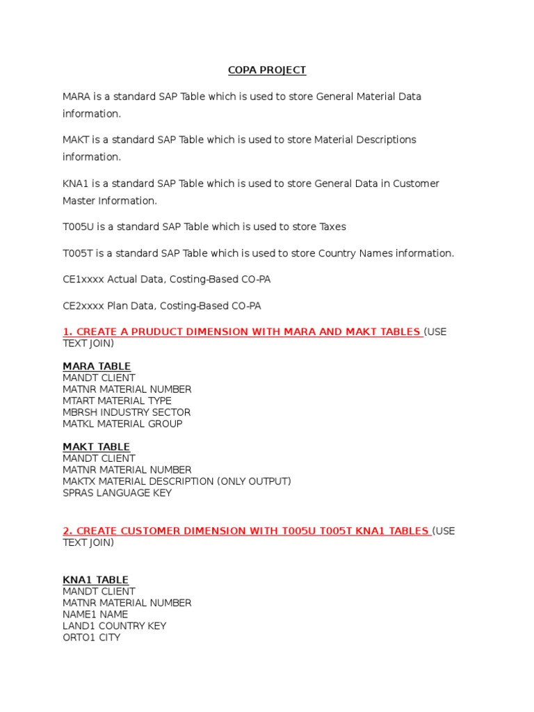 Copa Project: 1. Create A Pruduct Dimension With Mara and Makt Tables | PDF