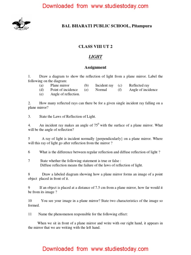 CBSE Class 8 Science - Light | PDF | Reflection (Physics) | Mirror