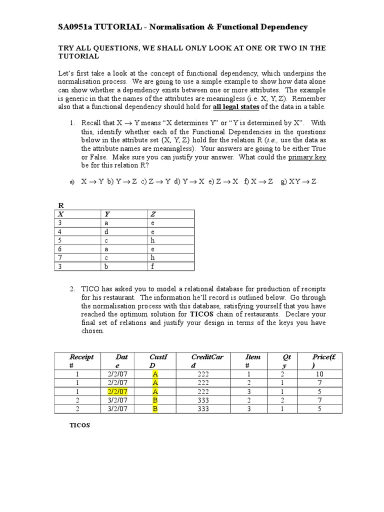 SA0951a TUTORIAL - Normalisation & Functional Dependency | Download ...