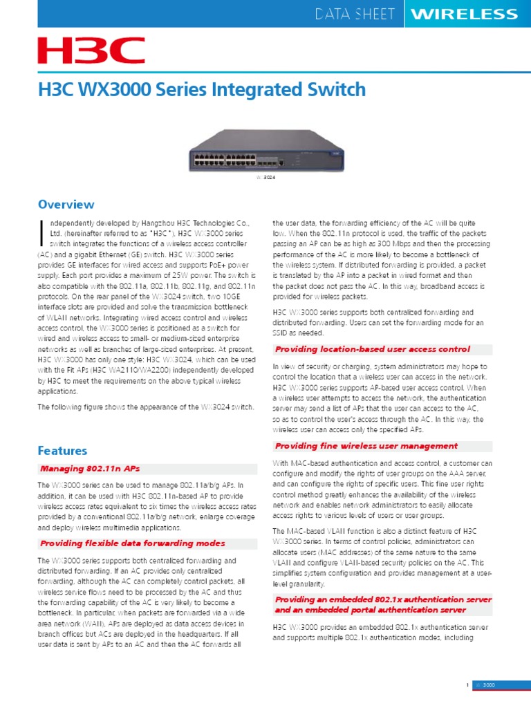 H3C WX3000 Series Integrated Switch: Providing Location-Based User Access Control | PDF ...