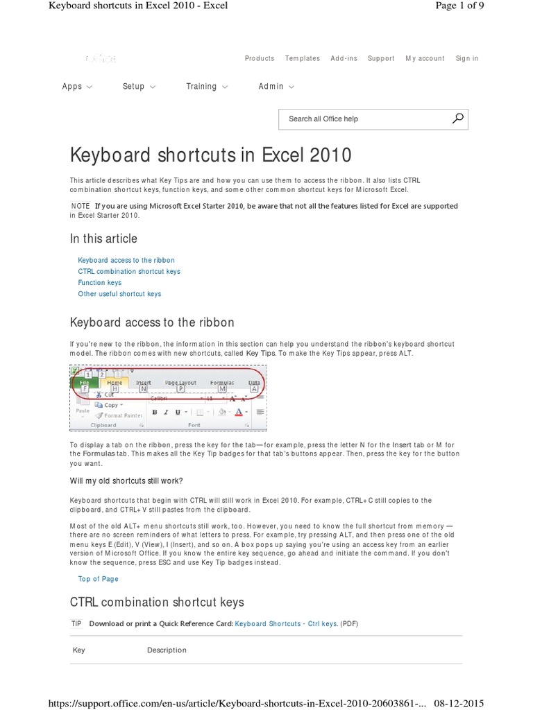 Excel Keyboard Shortcuts | PDF | Keyboard Shortcut | Computer Keyboard