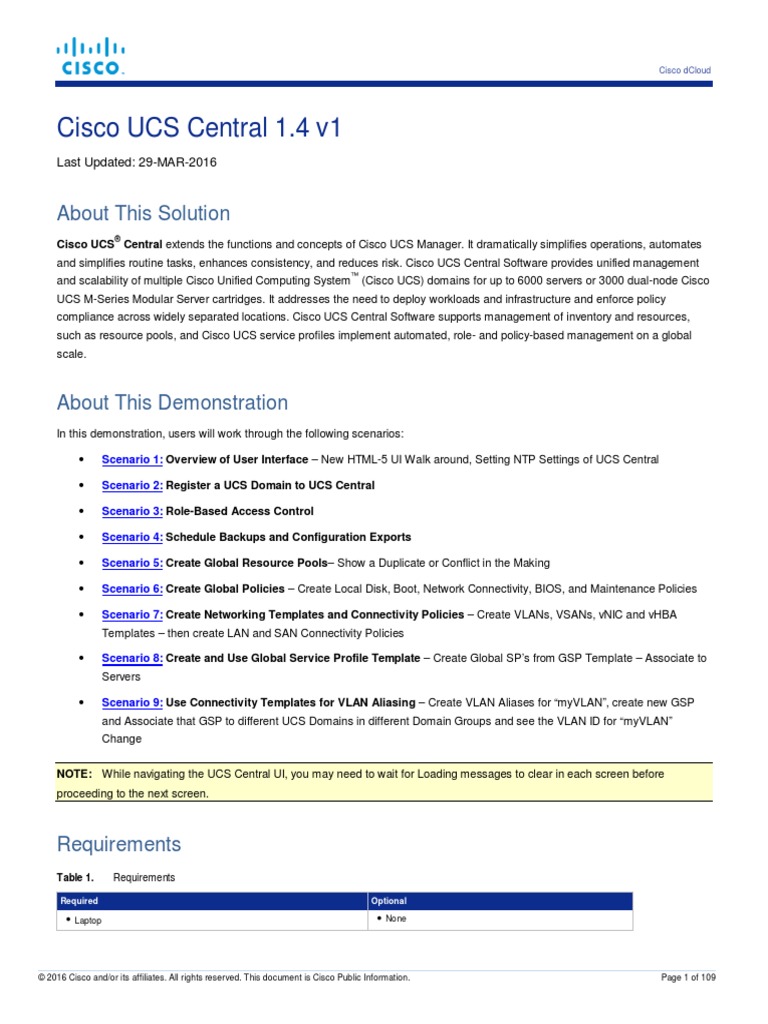 Cisco Ucs Central 1 4 V1 Demo Guide Pdf Remote Desktop Services I Cloud