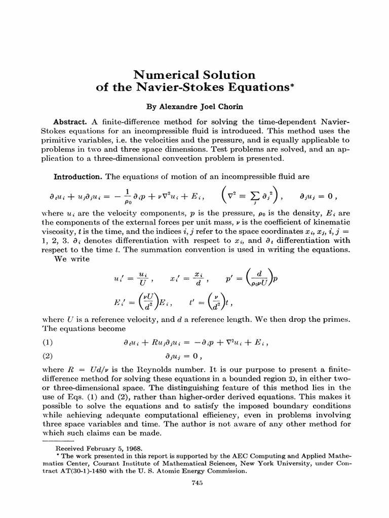 Numerical Solution: of the Navier-Stokes Equations