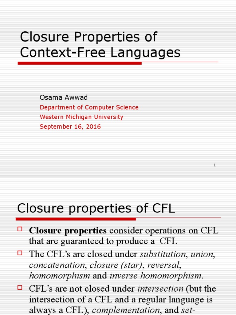 Closure Properties of Context-Free Languages: Osama Awwad | PDF ...