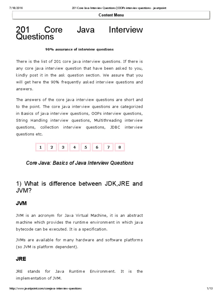 201 Core Java Interview Questions - OOPs Interview Questions | PDF ...
