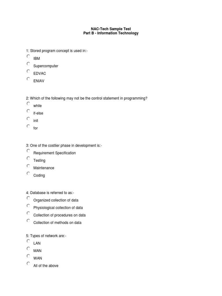 NAC Tech Sample Test Part B | PDF