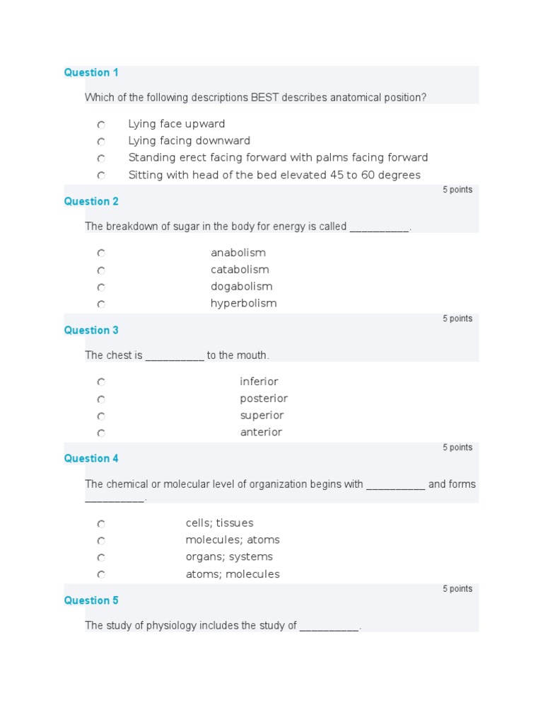 Anatomy and Physiology Practice Questions | PDF