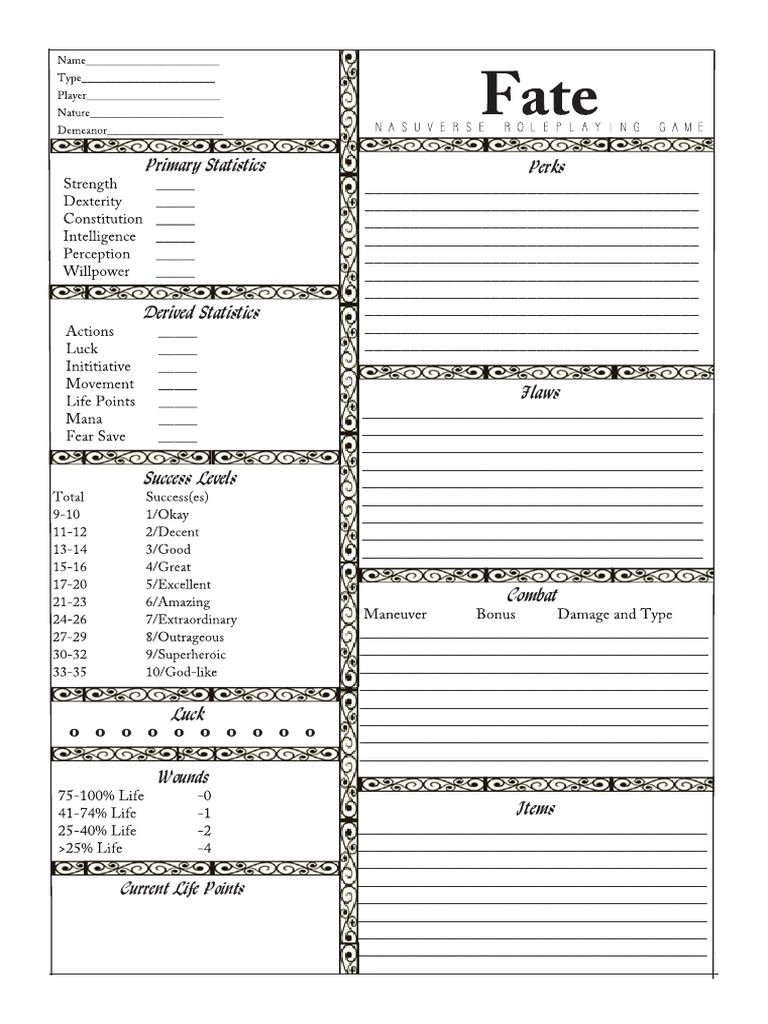 Nasuverse Character Sheet | PDF