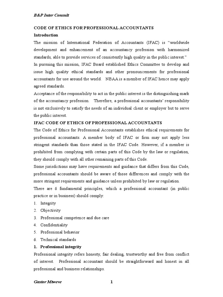 Code of Ethics For Professional Accountants: B&P Inter Consult | PDF