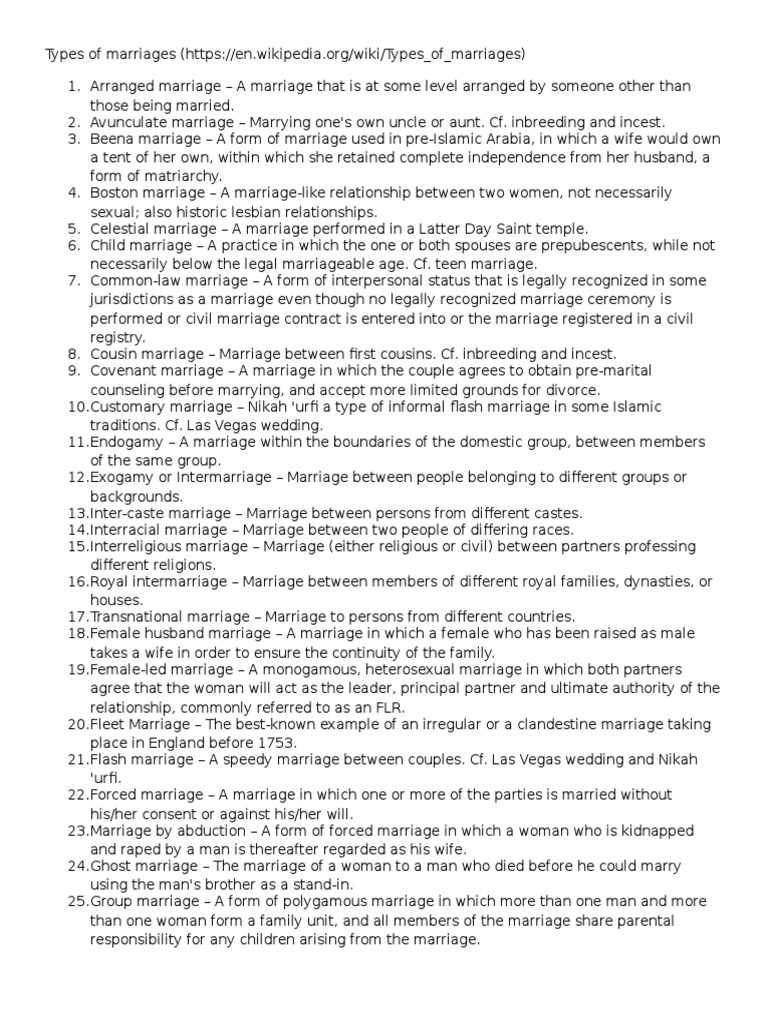 Types of Marriages | PDF | Husband | Marriage