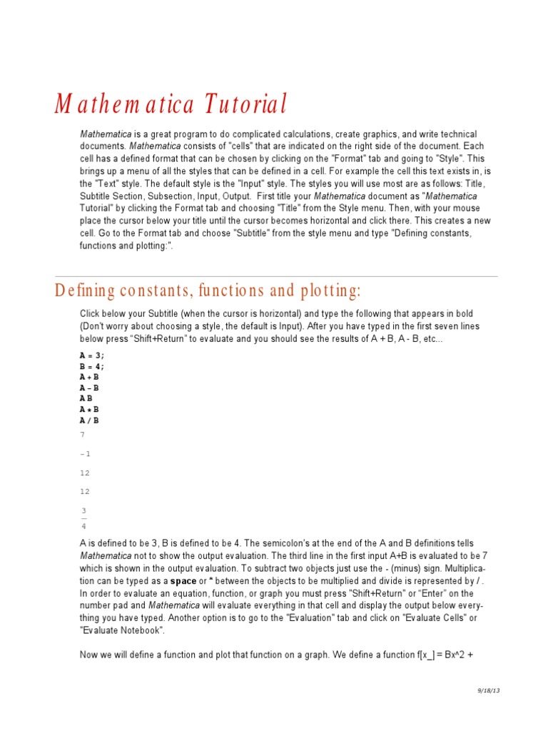 Mathematica Primer Fall 2013 | PDF | Function (Mathematics) | Standard ...