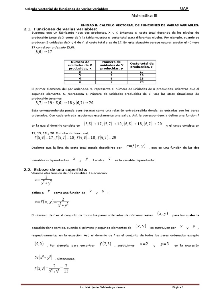 Unidad II Calculo Vectorial de Funciones de Varias Variables | PDF ...