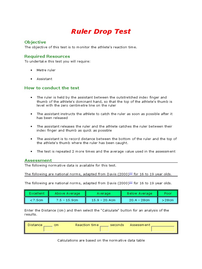 Ruler Drop Test | PDF | Validity (Statistics)