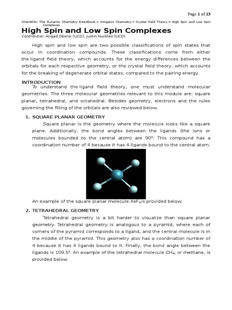 03. High Spin and Low Spin Complexes | Coordination Complex | Ligand