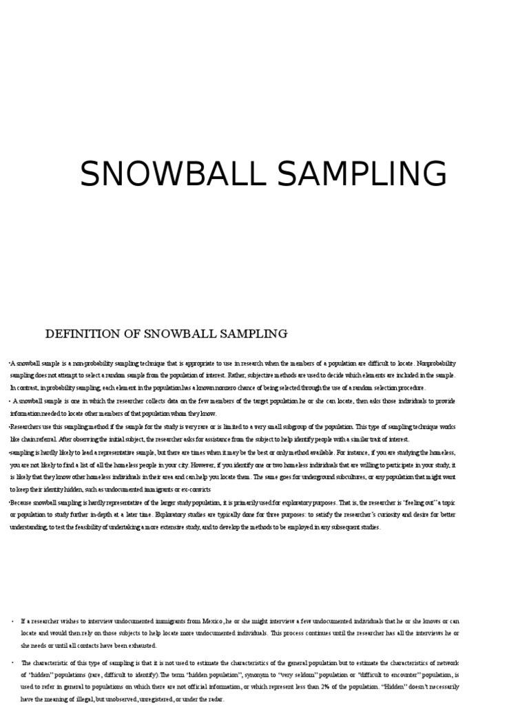 Presentation On Snowball Sampling | PDF | Sampling (Statistics) | Statistics