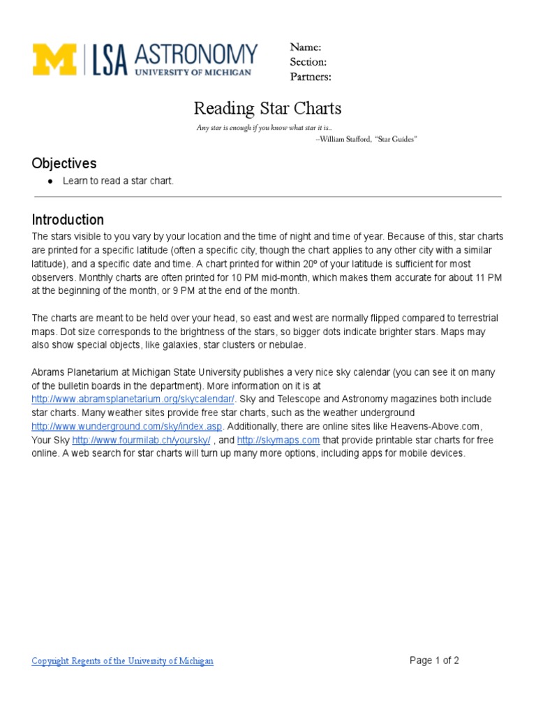 Reading Star Charts | PDF | Constellation | Stars