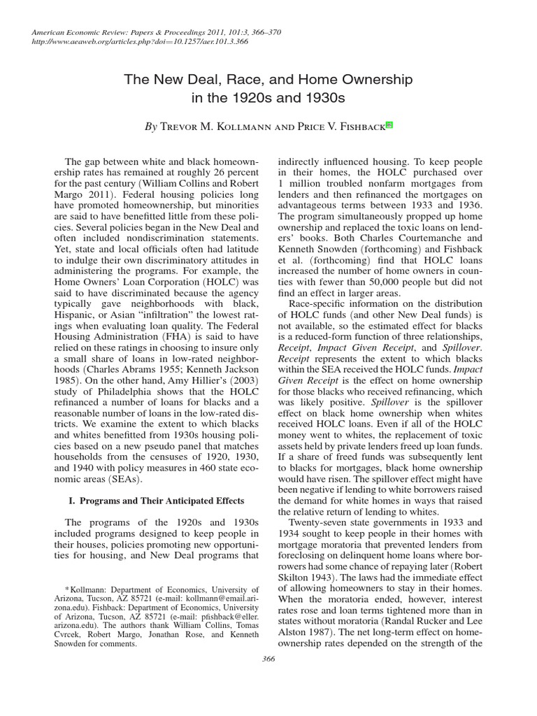 The New Deal, Race, and Home Ownership in The 1920s and 1930s. | PDF ...