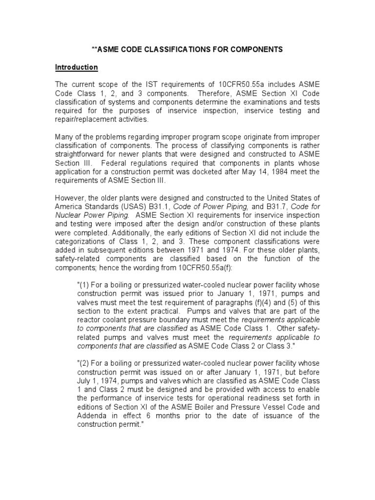 ASME CODE Classification Guidance | PDF | Nuclear Regulatory Commission ...