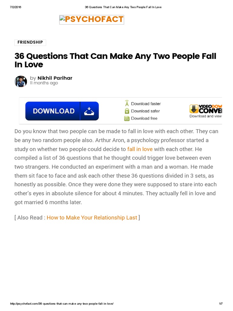 36 Questions That Can Make Any Two People Fall in Love | PDF