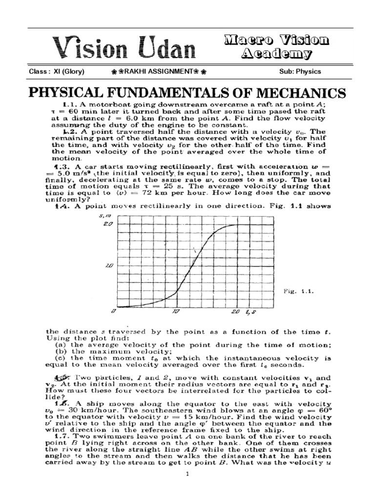 Class: XI (Glory) Sub: Physics: Rakhi Assignment | PDF