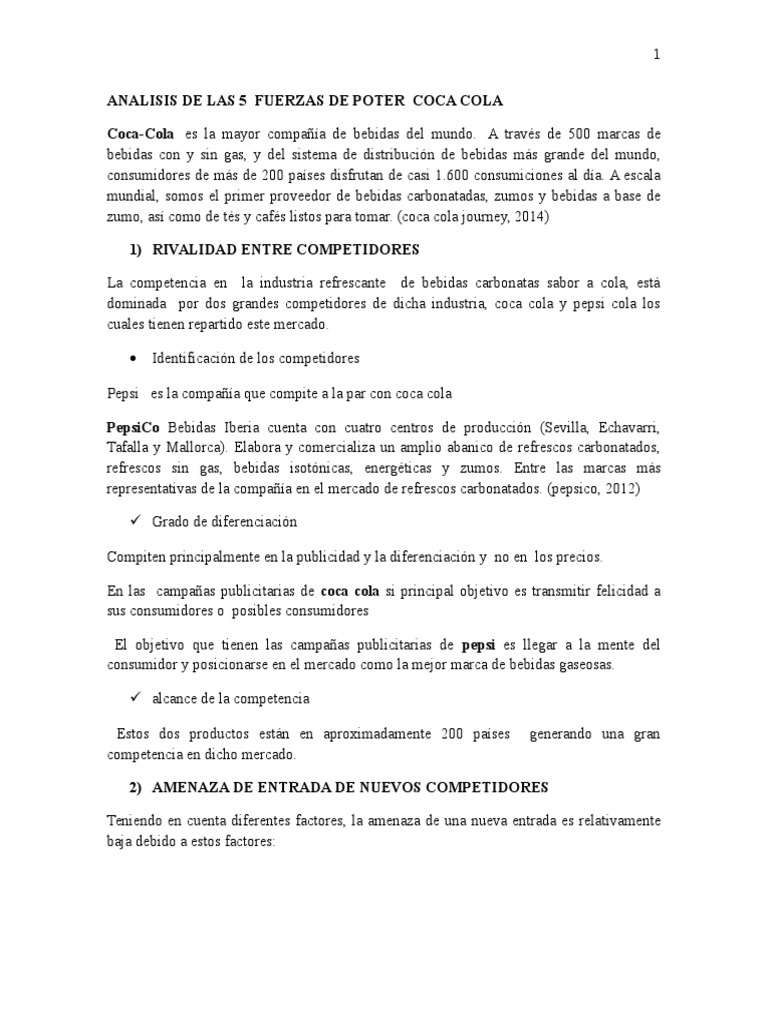 Analisis de Las 5 Fuerzas de Poter Coca Cola | PDF | Coca Cola | Refresco