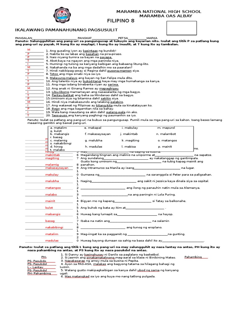 Filipino 8 - 2nd Grading | PDF
