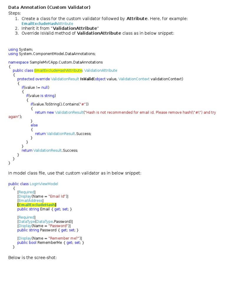 Creating a Custom Email Validation Attribute and Image Helper in ASP.NET MVC | PDF | Areas Of ...