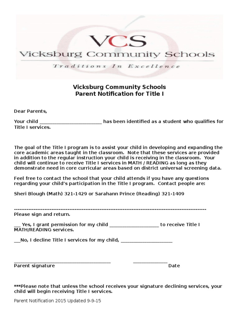 Title 1 Parent Notification Document | PDF | Business