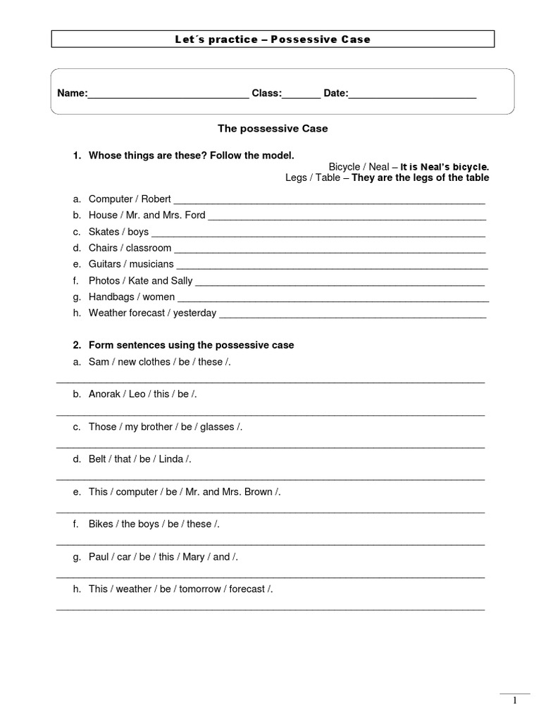 Possessive Case Practice Worksheet | PDF