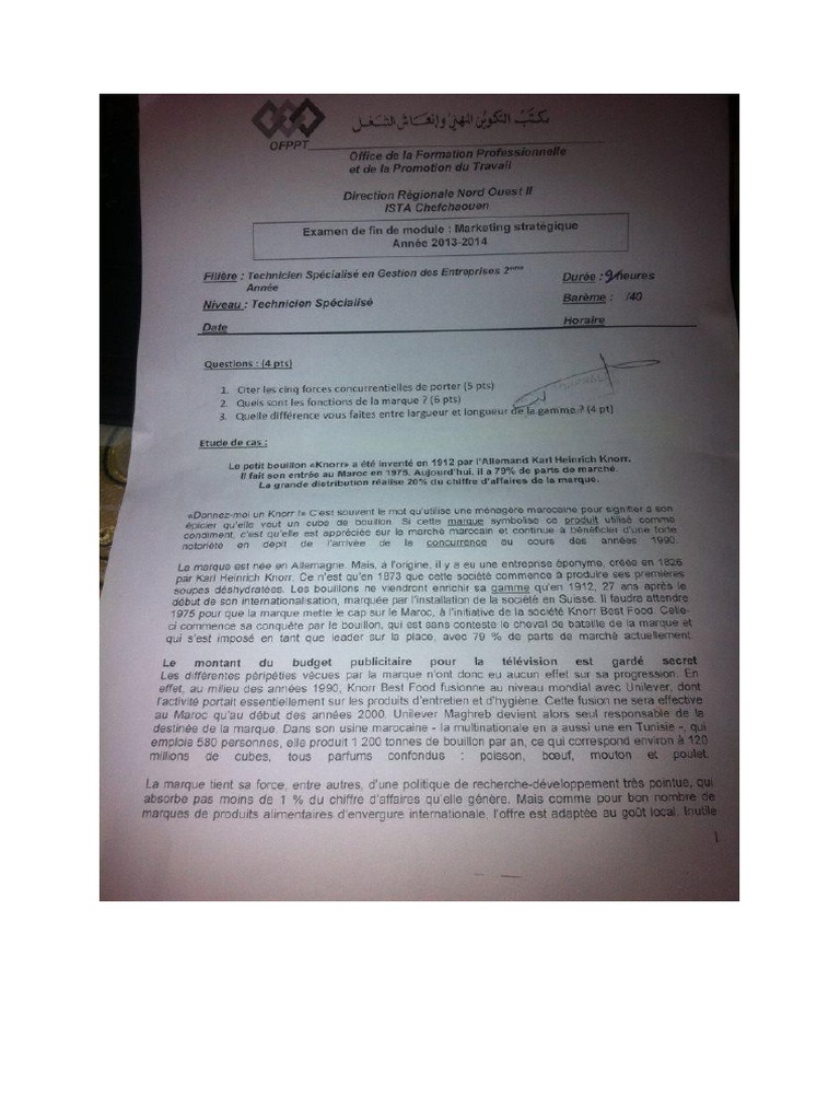 Examen de Fin de Module Tsge Marketing Strategique PDF | PDF