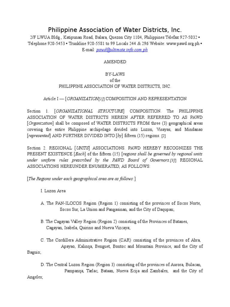 Assocation of Water Districts Bylaws-Amended | PDF | Commission On ...