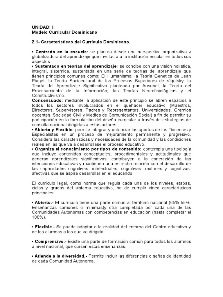 Fundamento y Estructura Del Curriculo Dominicano Unidad II | PDF | Plan ...