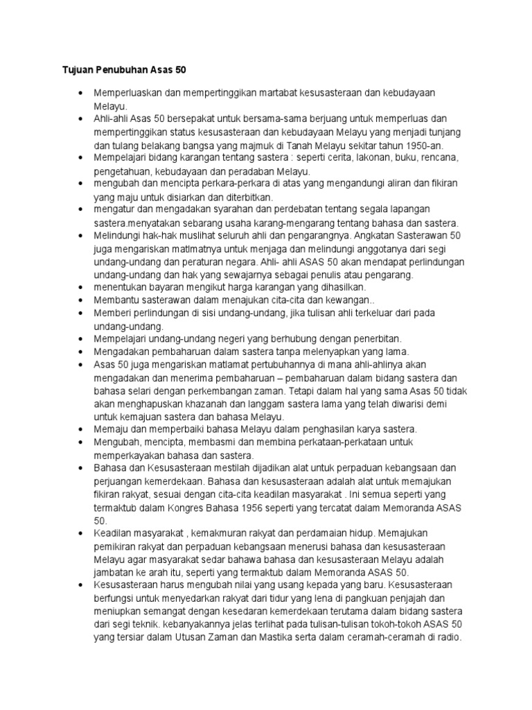 Tujuan Penubuhan Asas 50 & Peranan DBP | PDF | Seni & Disiplin Bahasa