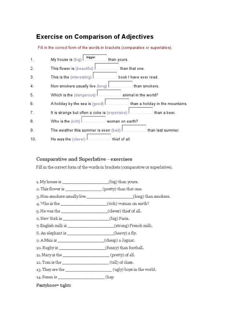 Comparison of Adjectives Exercises | PDF