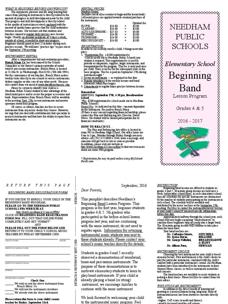Beginning Band Brochure 16-17 | PDF | Fee | Music Education
