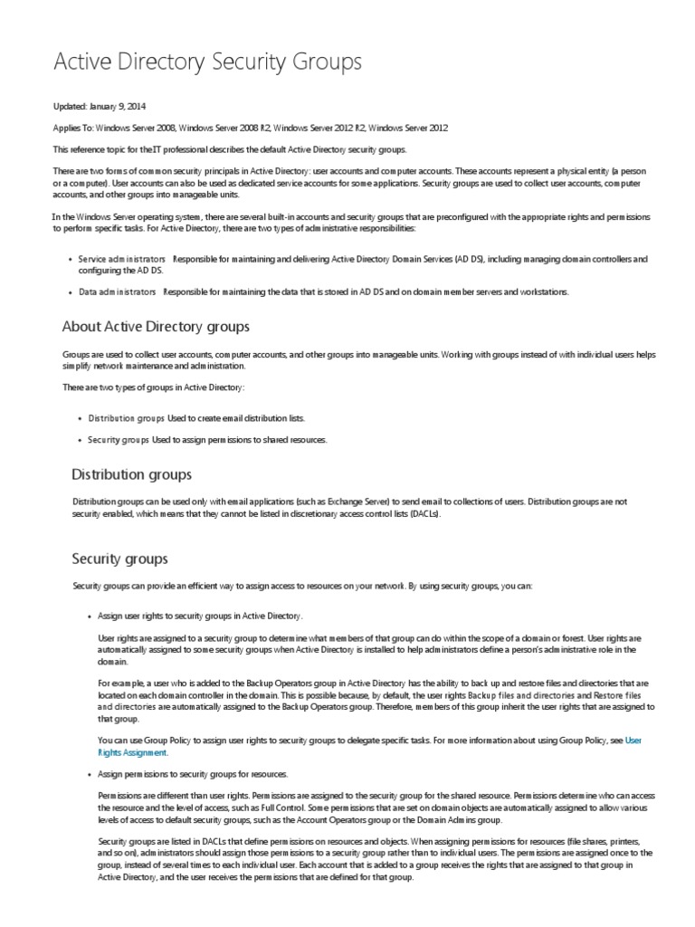 Active Directory Security Groups | PDF