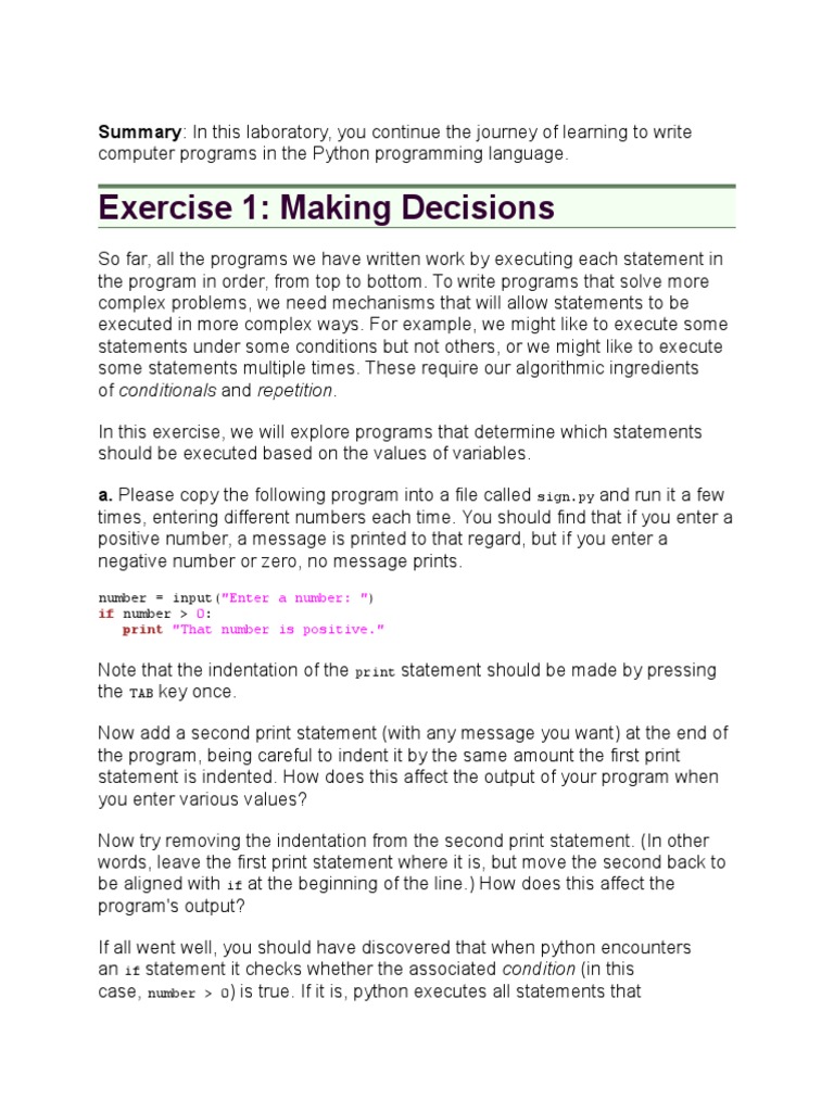 Exercise 1: Making Decisions: Summary: in This Laboratory, You Continue The Journey of Learning ...