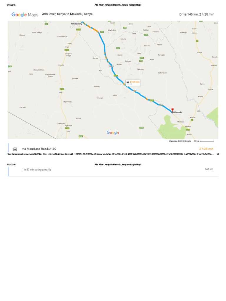 Athi River, Kenya To Makindu, Kenya - Google Maps | PDF