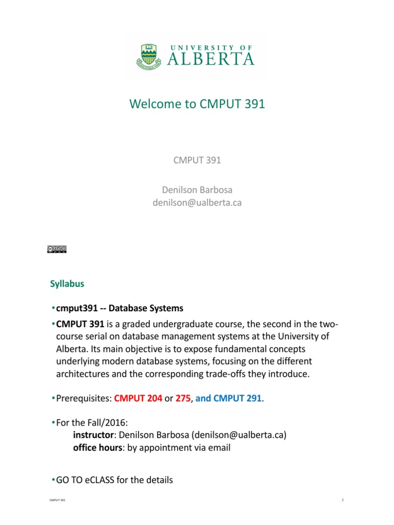 CMPUT 391 Database Systems Course Syllabus | PDF | Databases | No Sql