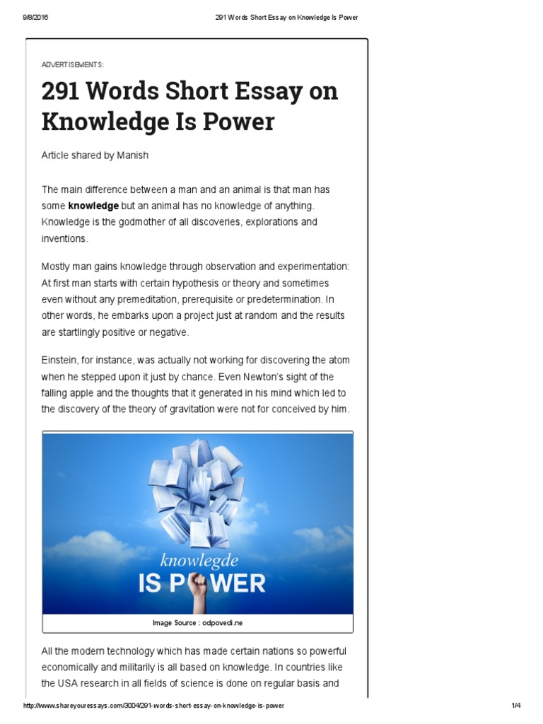 291 Words Short Essay On Knowledge Is Power | Download Free PDF ...