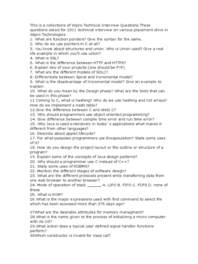 Wipro Technical Questions Pdf C Programming Language Java Programming Language 1738