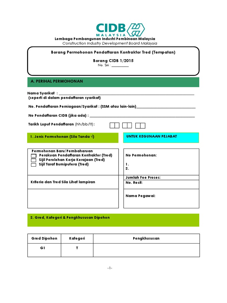 3borang Cidb Kontraktor Tred-1 PDF | PDF | Karier & Perkembangan | Pengelolaan Keuangan & Uang