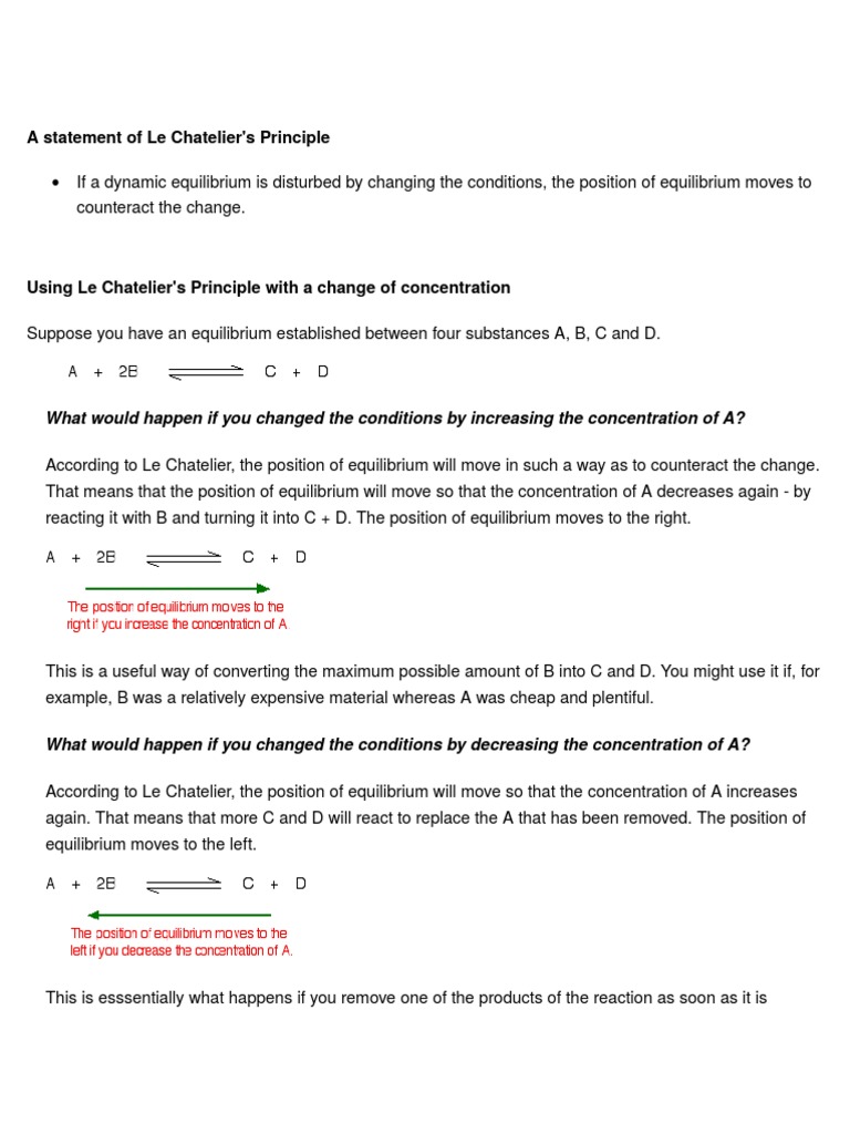 Le Chateliers Principle | PDF | Chemical Equilibrium | Chemical Reactions
