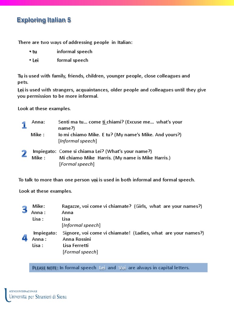 Formal vs Informal Italian Addressing | PDF | Career & Growth ...