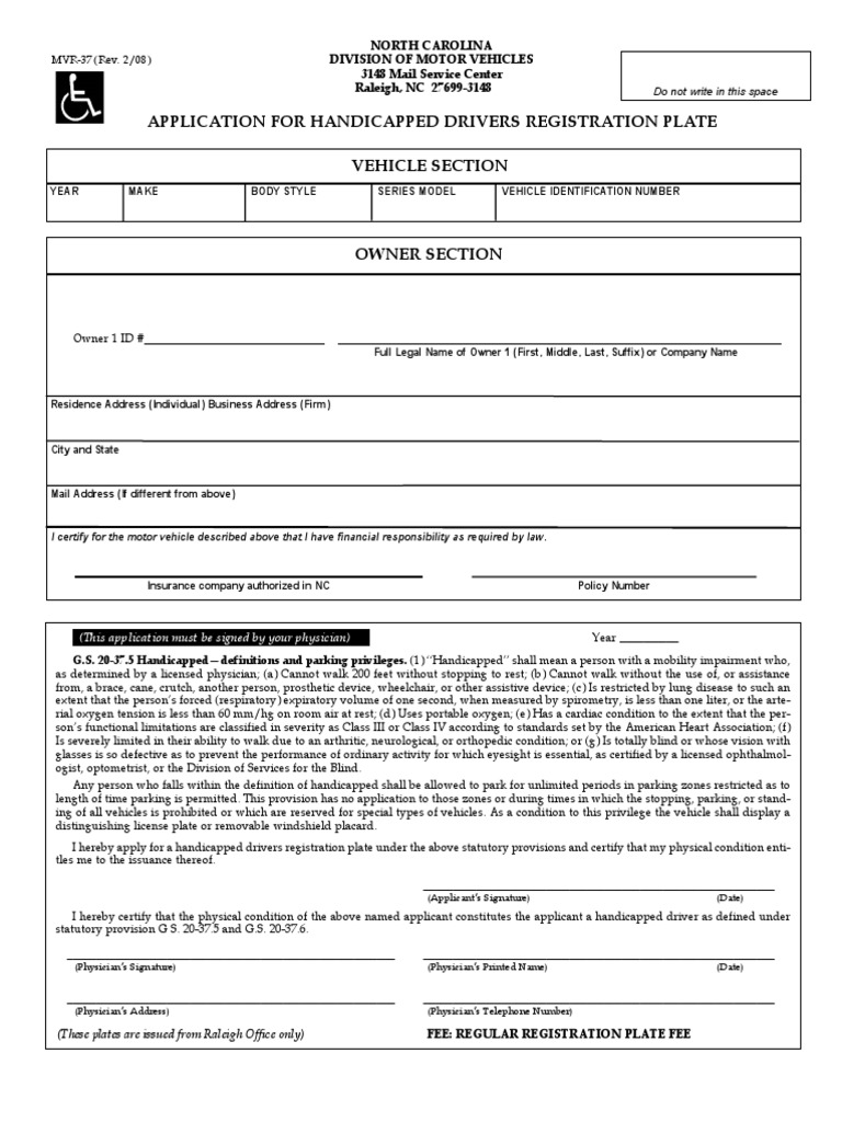 Application For Handicapped Drivers Registration Plate Vehicle Section ...