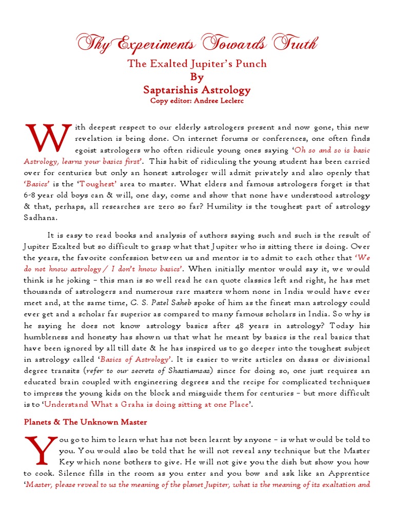 Thyexperiments Towards Truth: The Exalted Jupiter'S Punch by ...