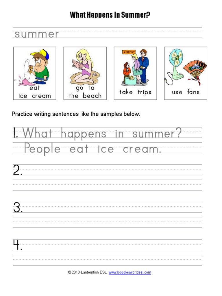 What Happens in Summer?: Practice Writing Sentences Like The Samples ...