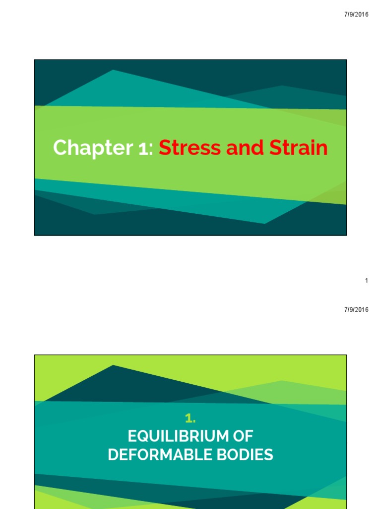 Chapter 1 - Stress and Strain | PDF | Stress (Mechanics) | Deformation ...