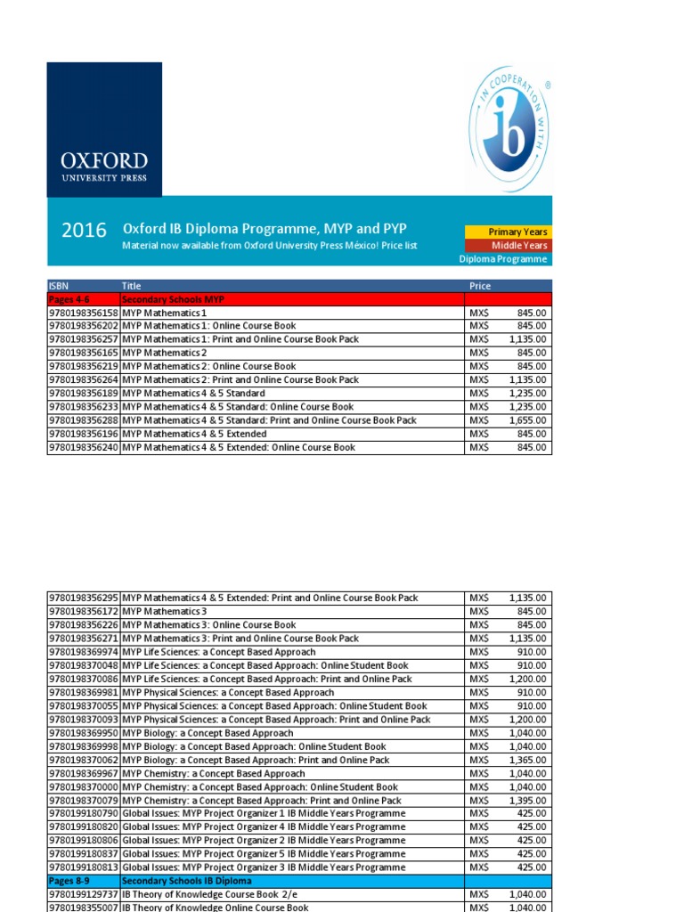 Ib Pricelist OXFORD | PDF | Qualifications | Academia